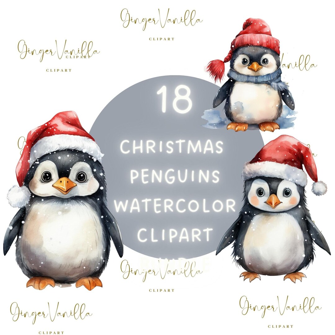 Penguin Clipart Christmas Penguin Clipart Winter Animals - Etsy