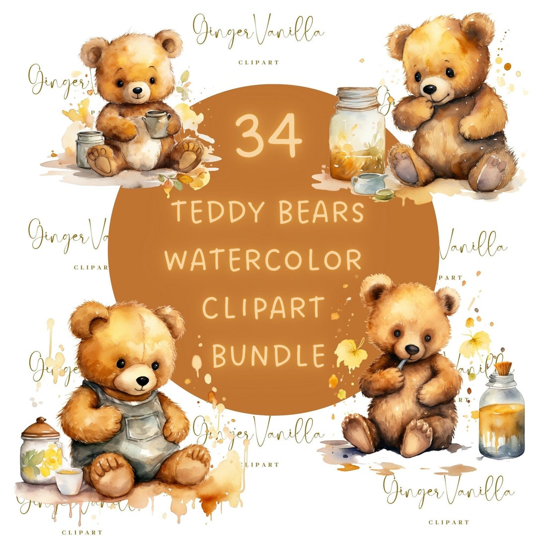 Teddy Bear Png Bear Png Baby Shower Watercolor Clipart - Etsy