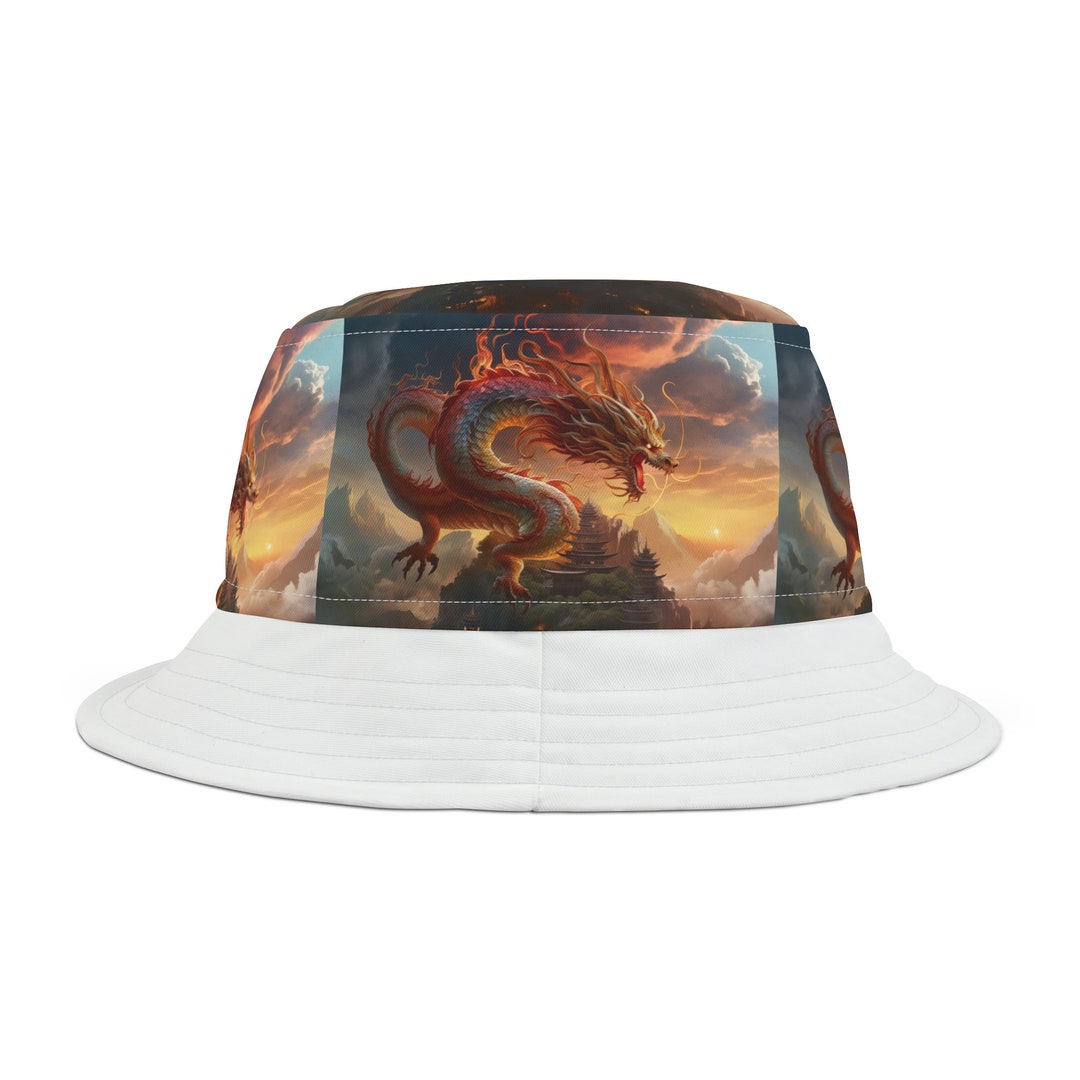 Chinese Dragon Bucket Hat Fire Breathing Dragon Hat Flying Beast Cap ...