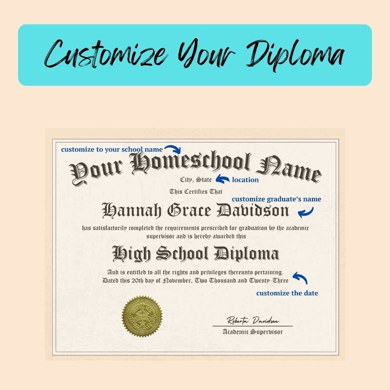 Custom Diploma, Custom-made Homeschool Highschool Diploma, Homeschool ...