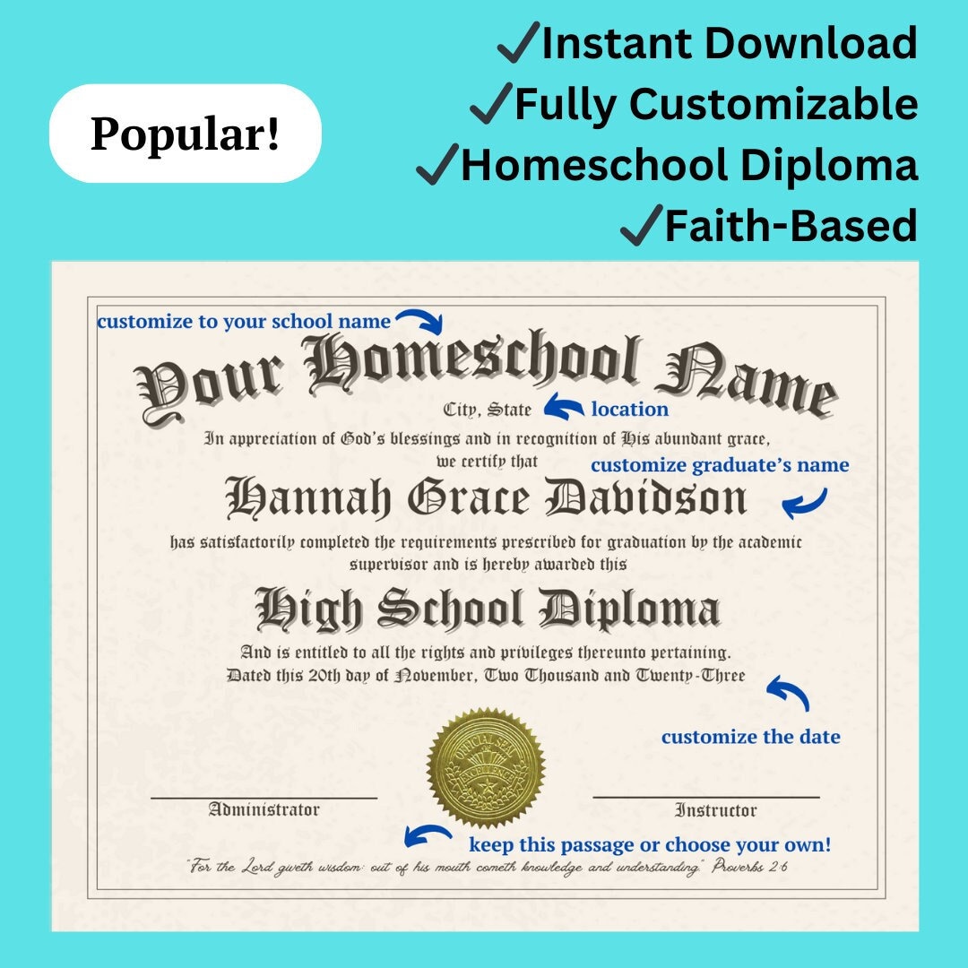 Faith-based Custom Diploma, Christian High School Diploma, Homeschool ...