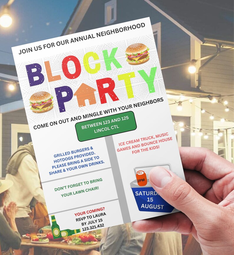 Neighborhood Block Party Flyer, Neighborhood Block Party BBQ Invitation ...