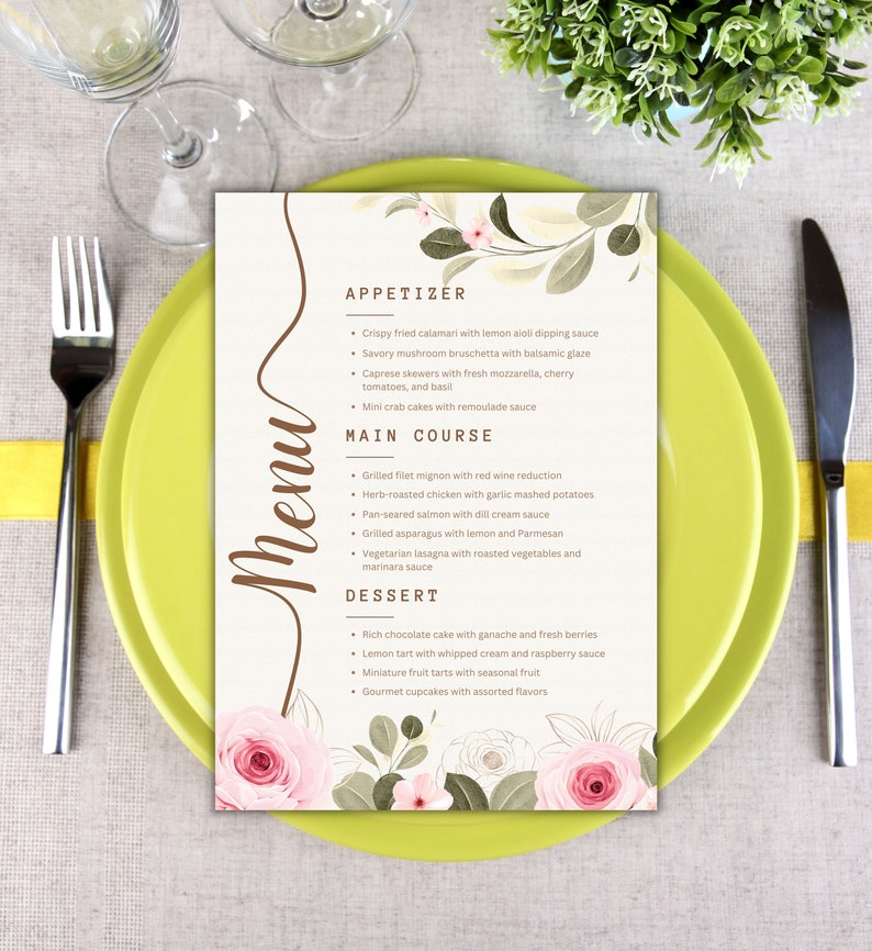 Menu INSTANT DOWNLOAD, Wedding Menu, DIY Printable Decorations ...