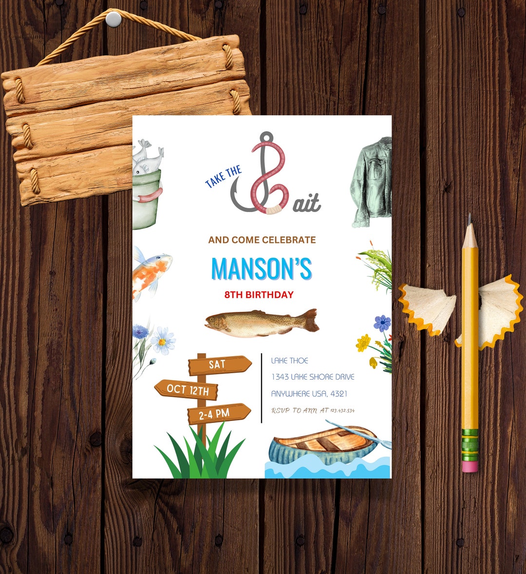 Fishing Birthday Invitation, Take the Bait, Fish Birthday Invite, Any ...