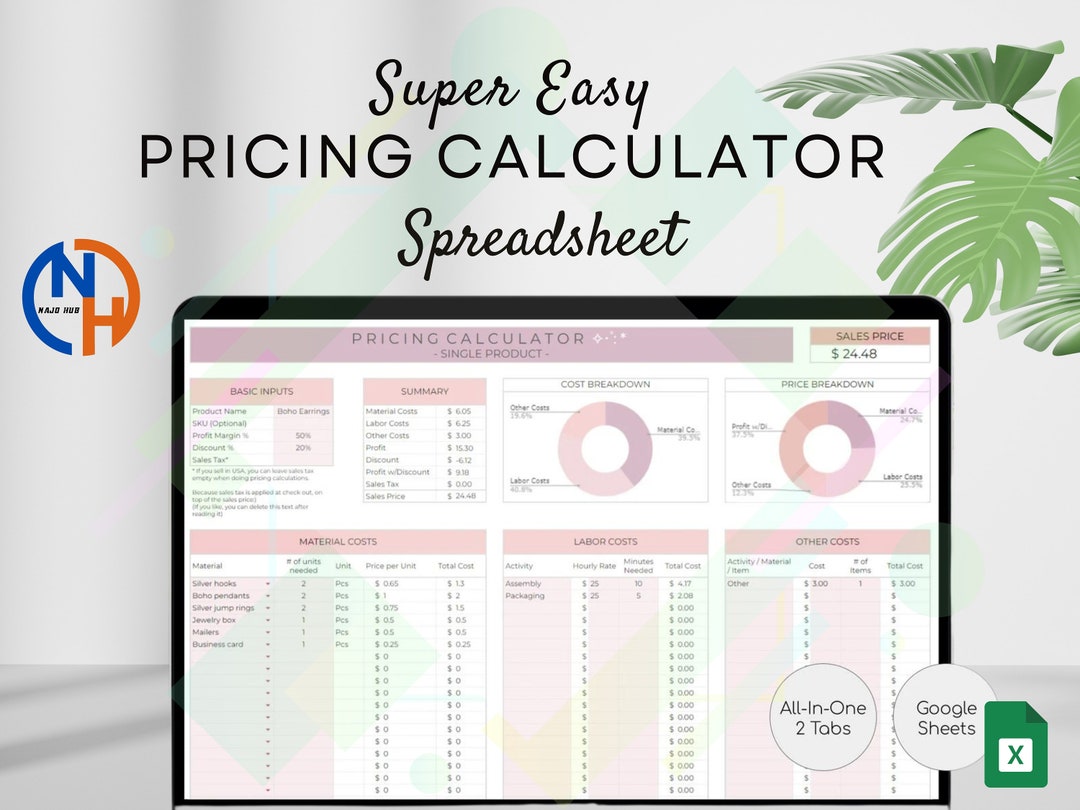 Pricing Calculator Spreadsheet, Small Business Template, Product ...
