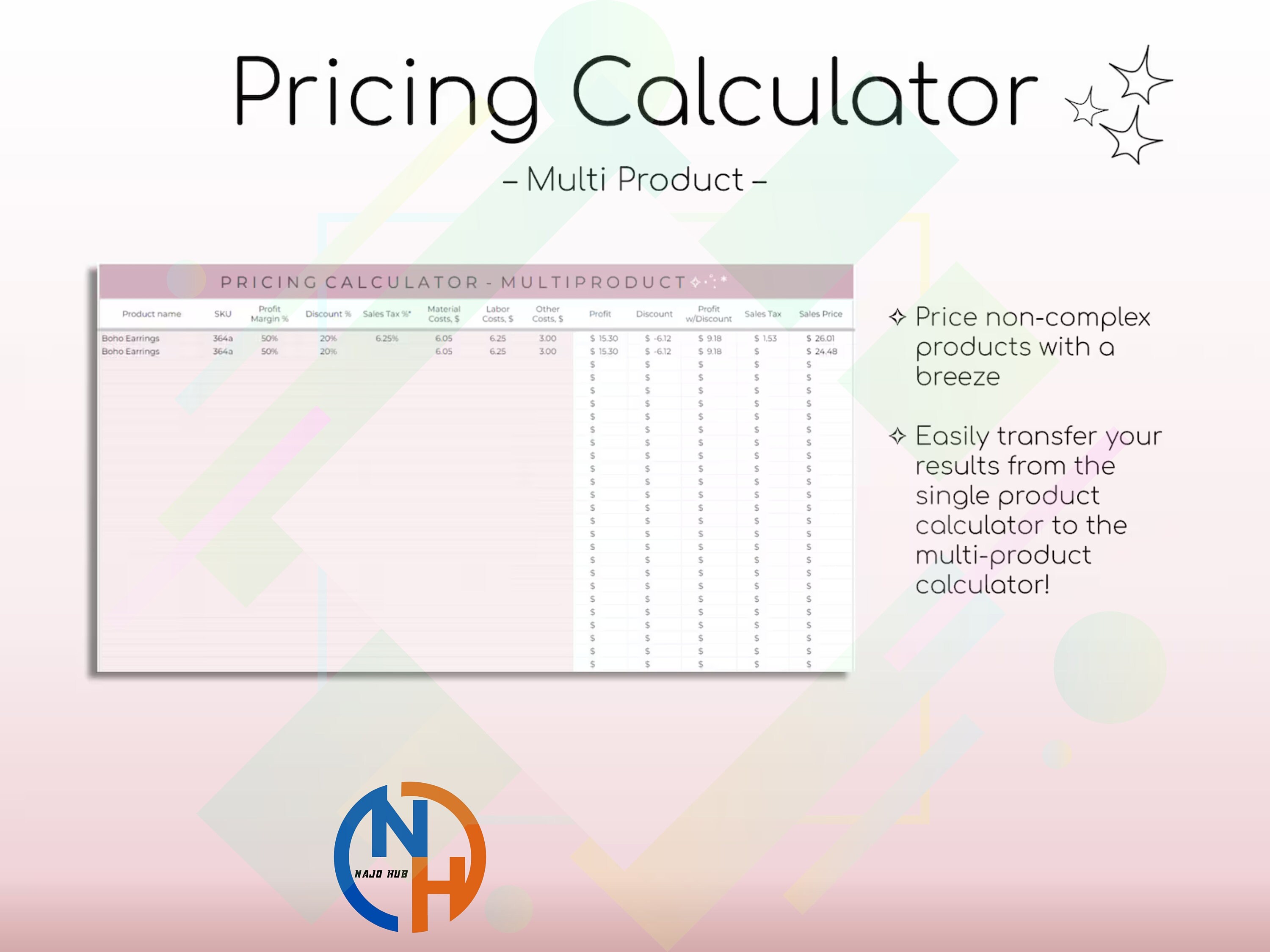 Pricing Calculator Spreadsheet, Small Business Template, Product ...