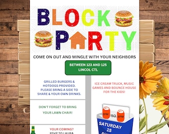 Editable Neighborhood Block Party Invitation: BBQ Picnic (digital ...