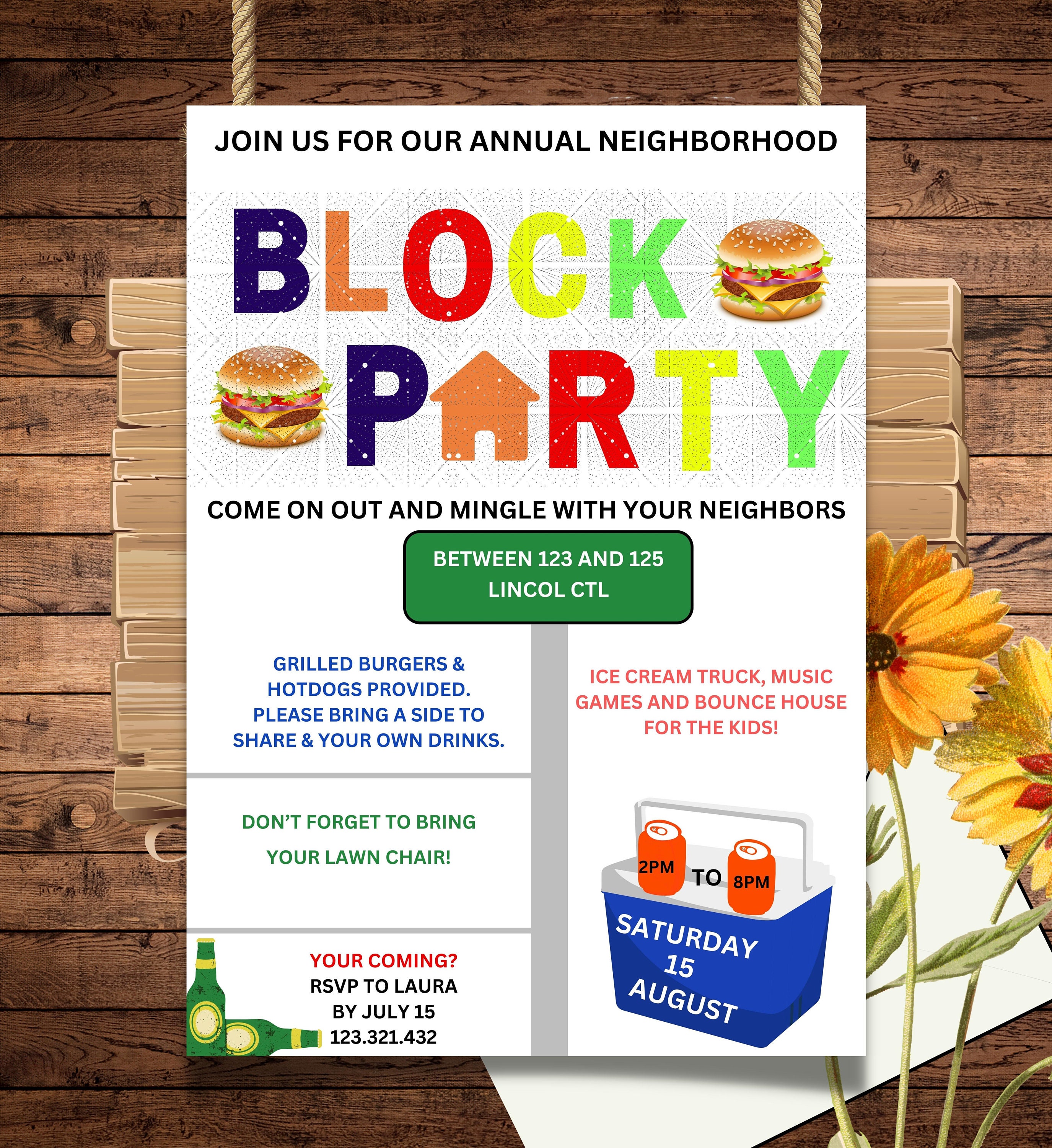 Neighborhood Block Party Flyer, Neighborhood Block Party BBQ Invitation ...