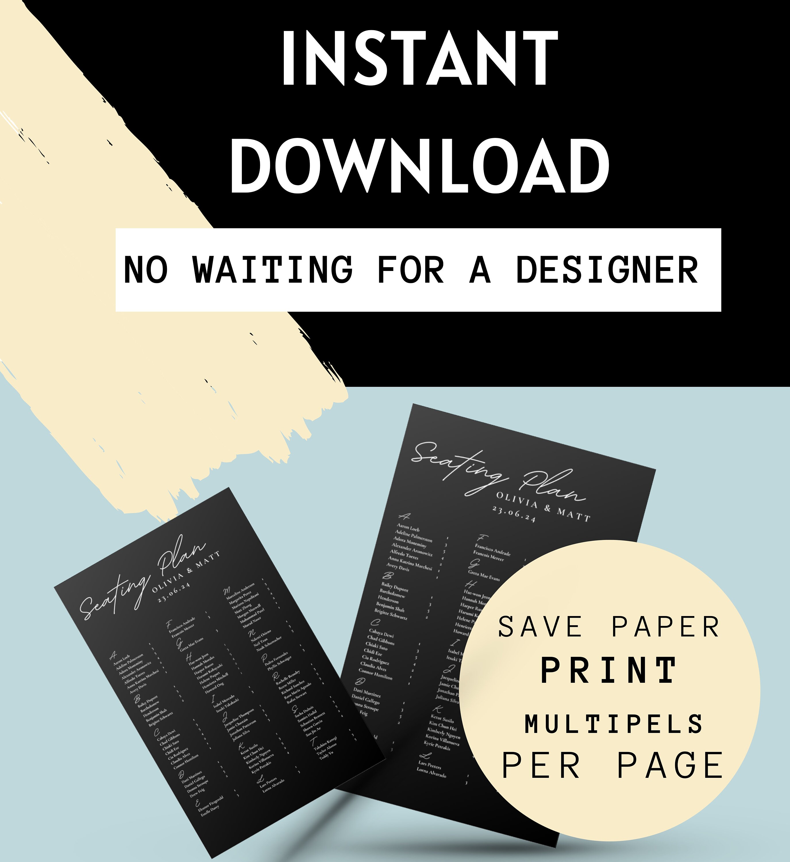 Black, Seating Chart, INSTANT DOWNLOAD Portrait, Sign, Signage, Table ...