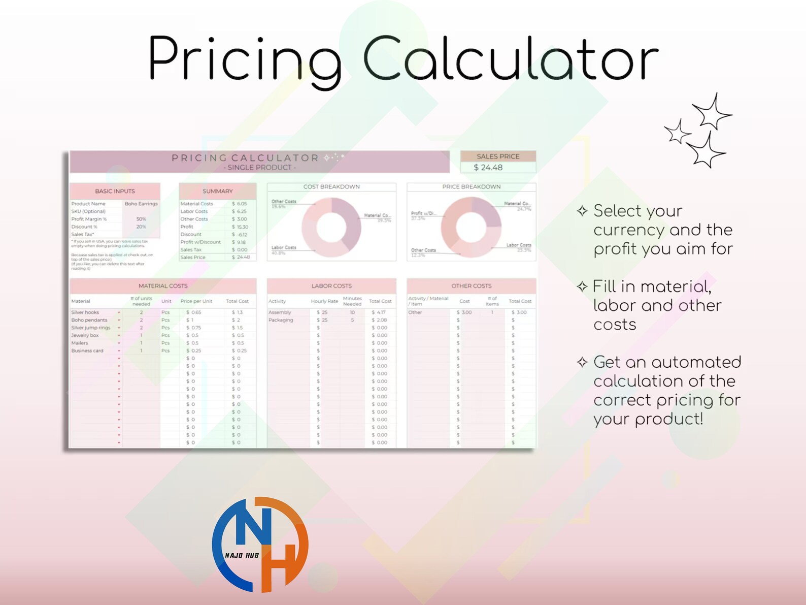 Pricing Calculator Spreadsheet, Small Business Template, Product ...