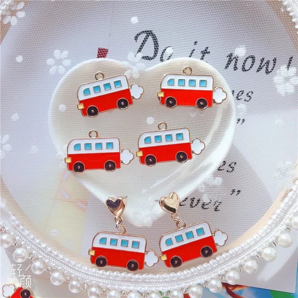 10 Pieces of Cute Little Bus Enamel Charms, Retro Bus Charms, Charms ...