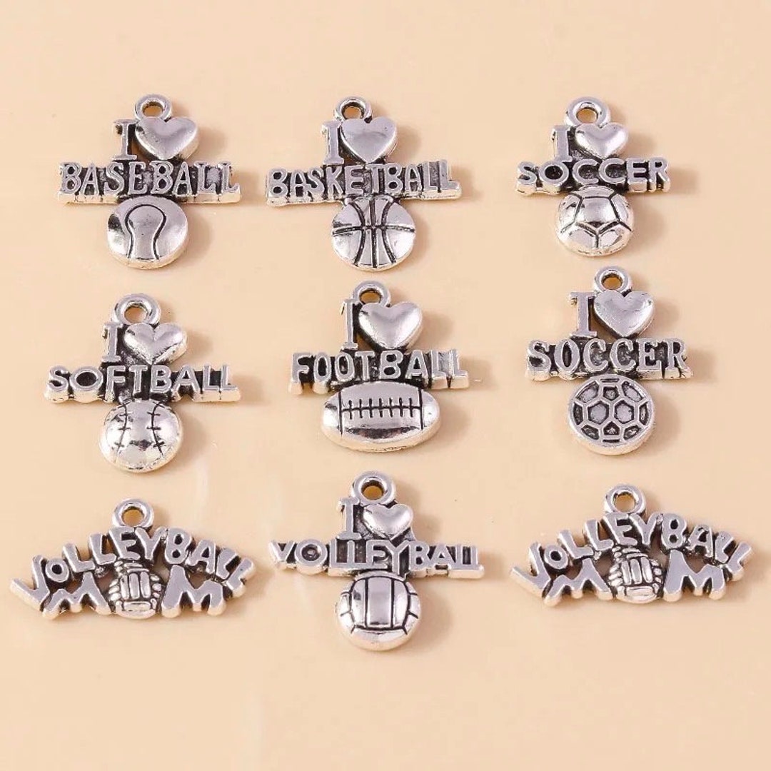 10 Pieces of Basketball Charms, Football Charms, Volleyball, Softbal ...