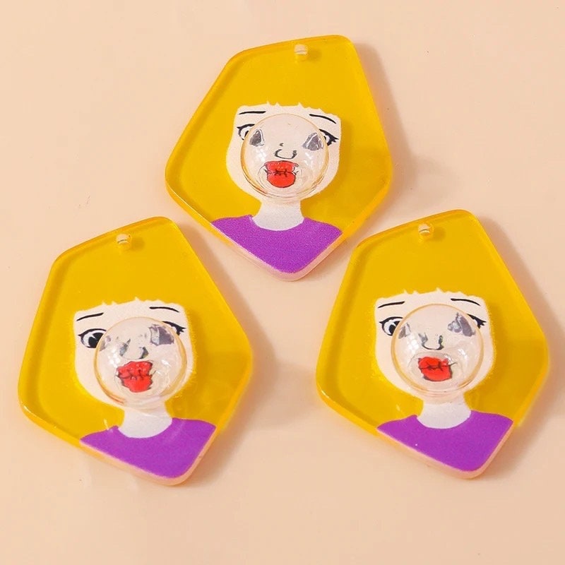 5 Pieces of Chewing Gum Girl Charms, Blowing Bubble Charms, Cartoon ...