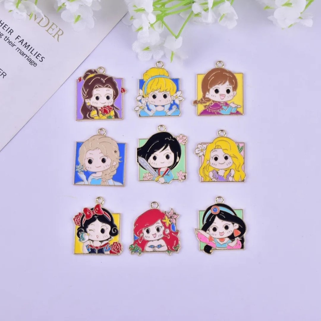 10 Pieces of Princess Charms, Cartoon Charms, Enamel Charms, Charms for ...