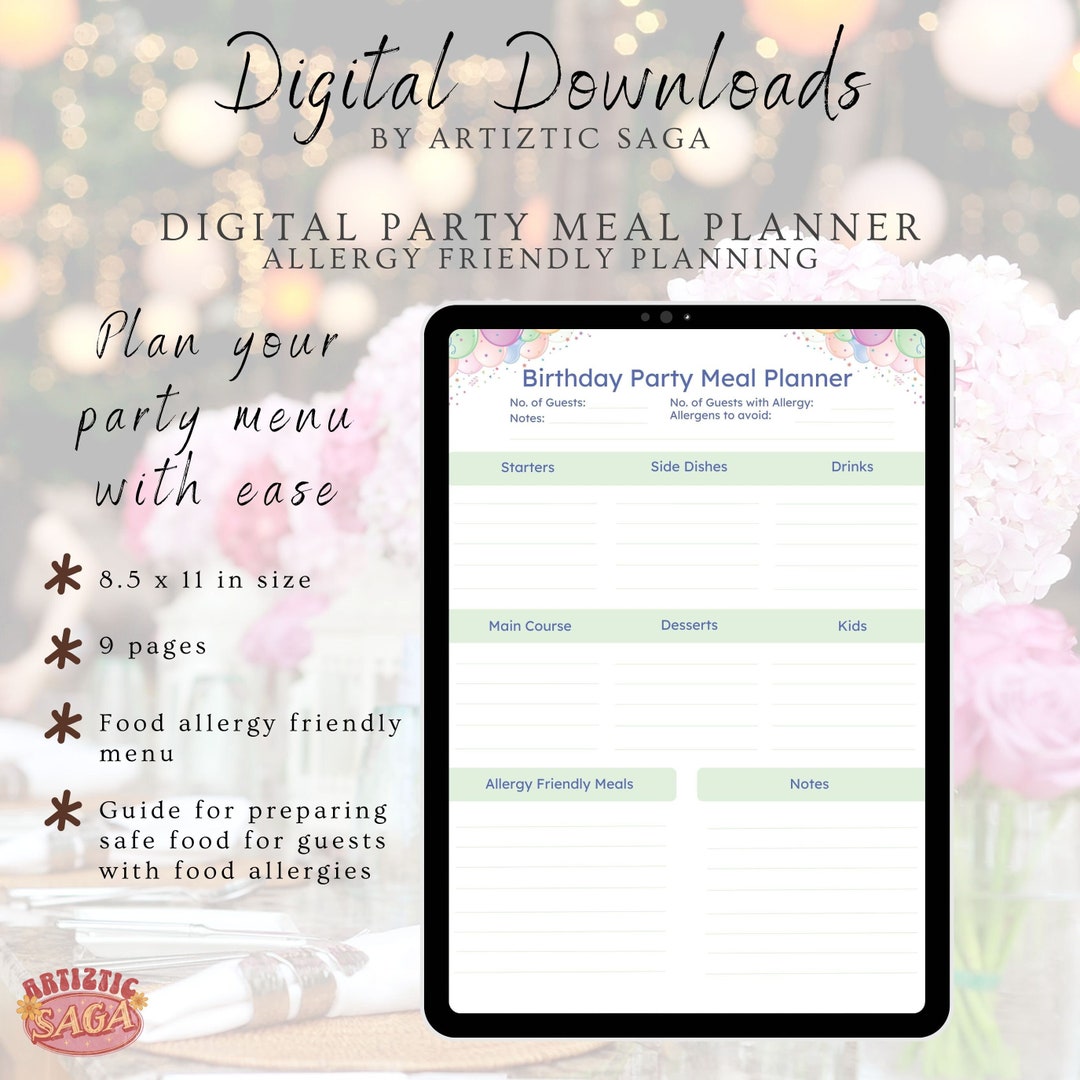 Digital Birthday Party Menu Planner, Allergy Friendly Menu Planner, for ...