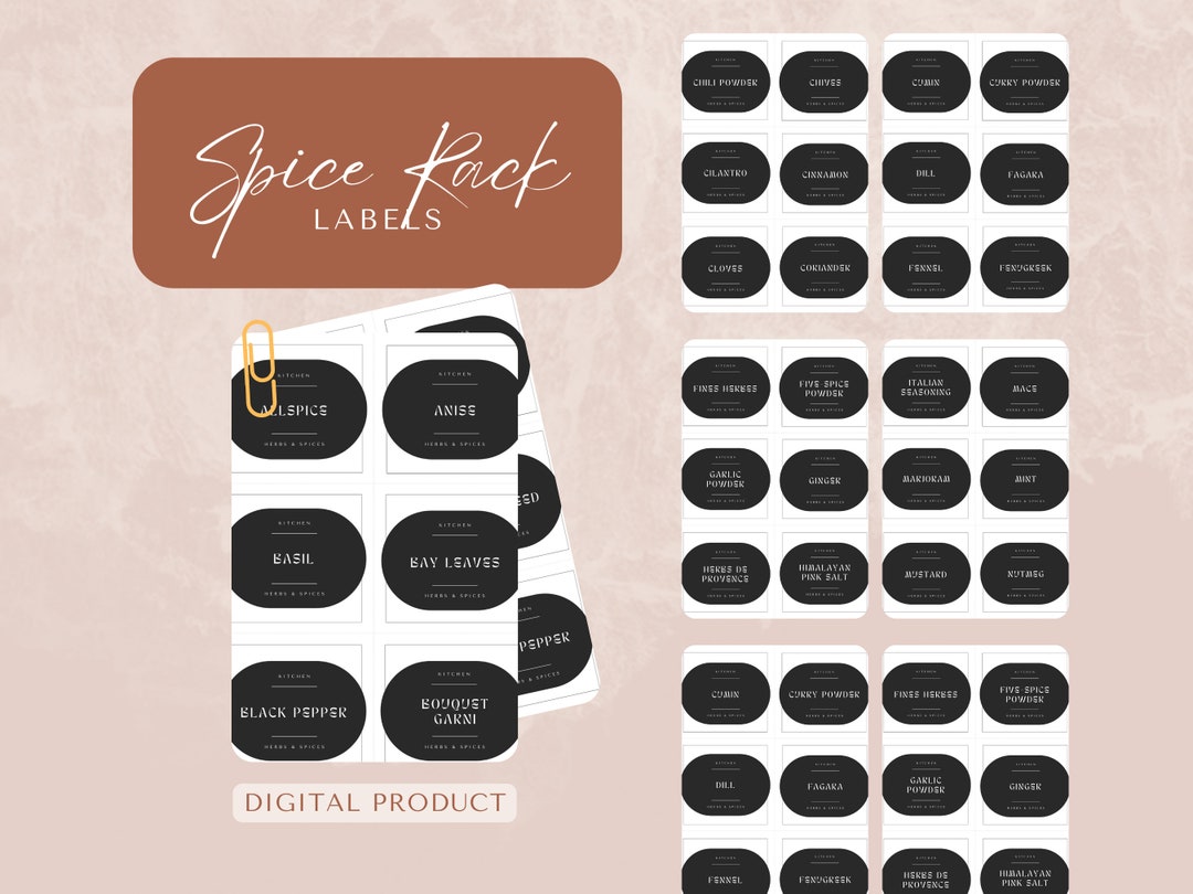 Spice Rack Labels • Herbs and Spices Labels • Kitchen Labels • Pantry ...