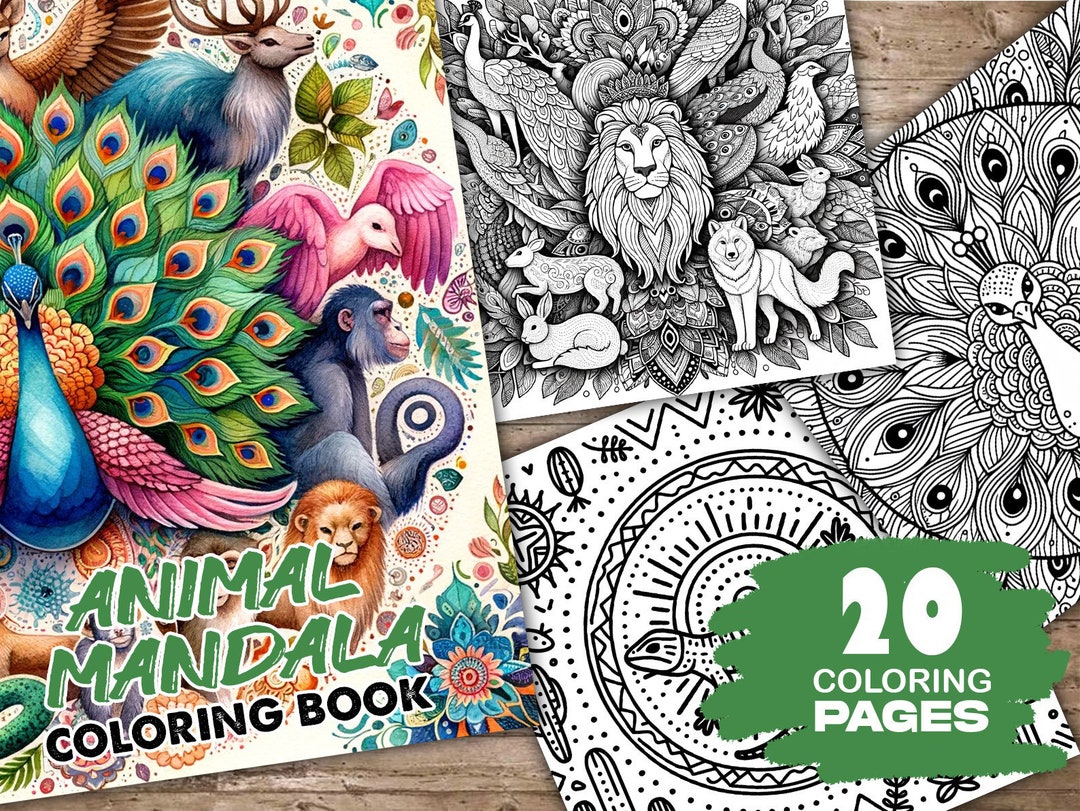 20 Printable Animal Mandalas Coloring Pages Coloring Book Adults Kids ...
