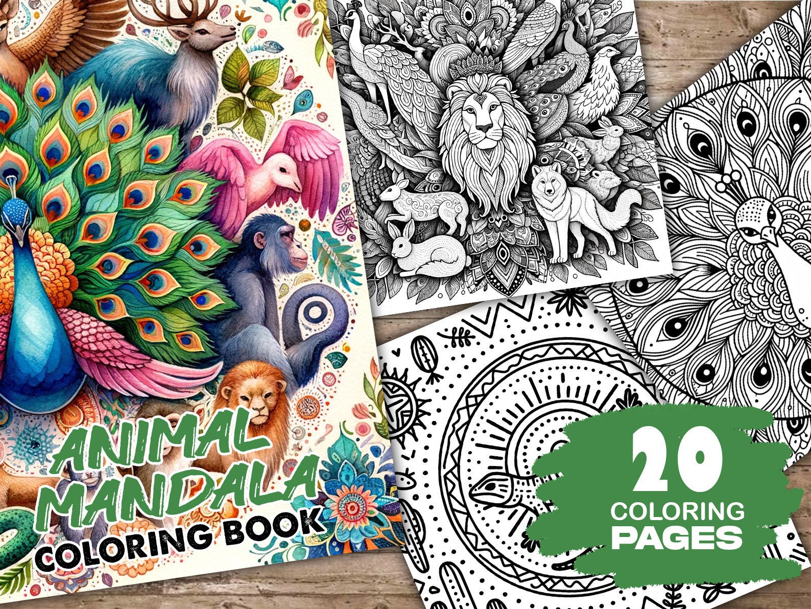 20 Printable Animal Mandalas Coloring Pages Coloring Book Adults Kids ...