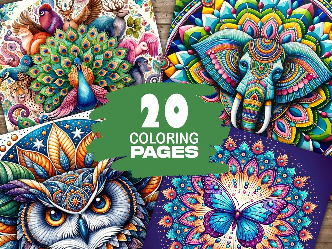 20 Printable Animal Mandalas Coloring Pages Coloring Book Adults Kids ...