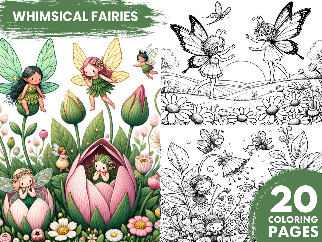 20 Printable Whimsical Fairies Coloring Pages Coloring Book Adults Kids ...