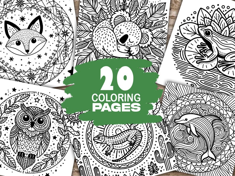 20 Printable Animal Mandalas Coloring Pages Coloring Book Adults Kids ...