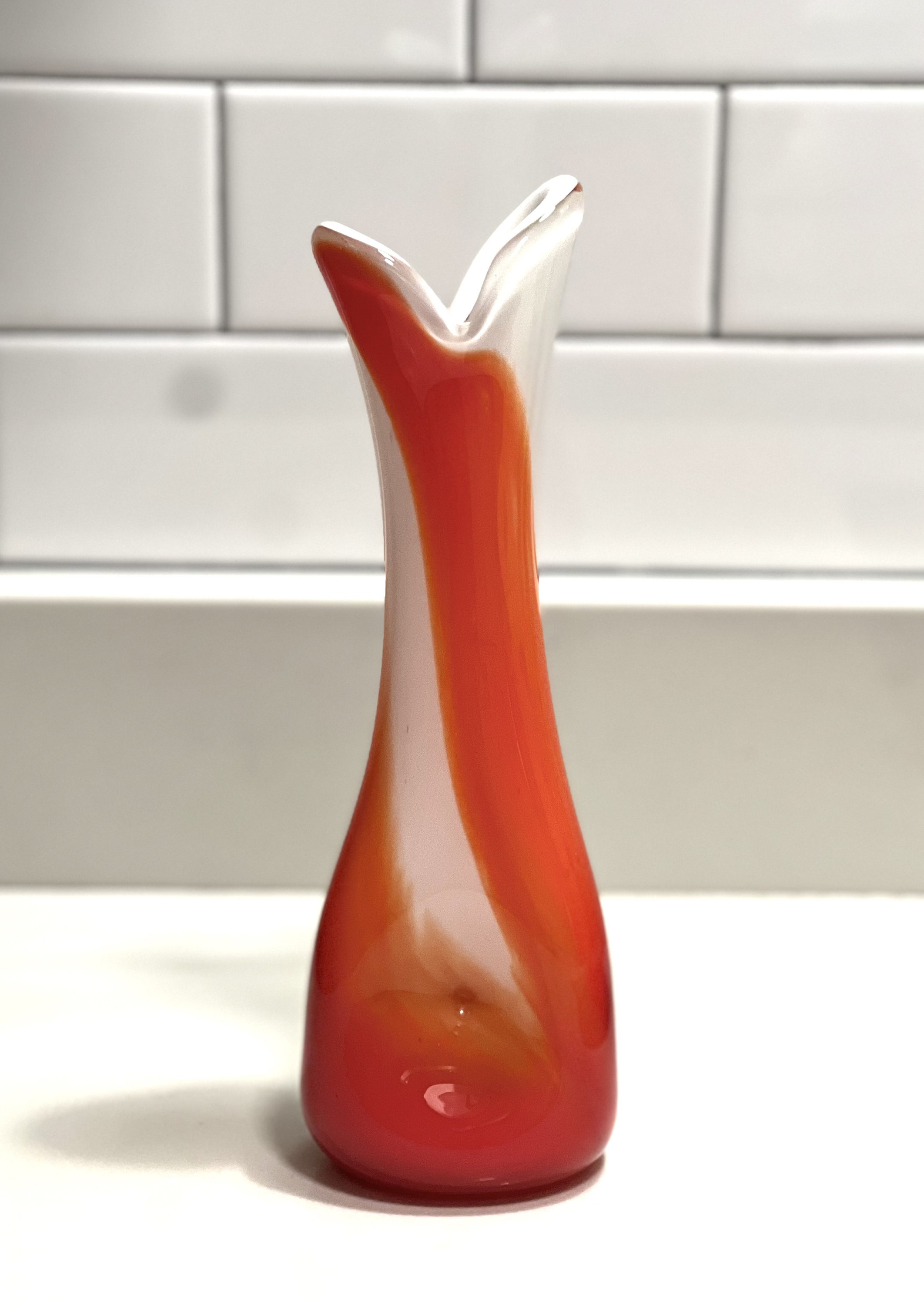 Vintage 1960's Orange and White Swirl Art Glass Vase - Etsy