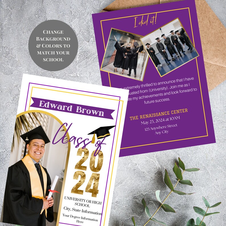 LSU Purple and Gold Grad Announcement, High School or College ...