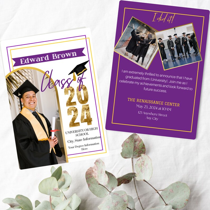 LSU Purple and Gold Grad Announcement, High School or College ...