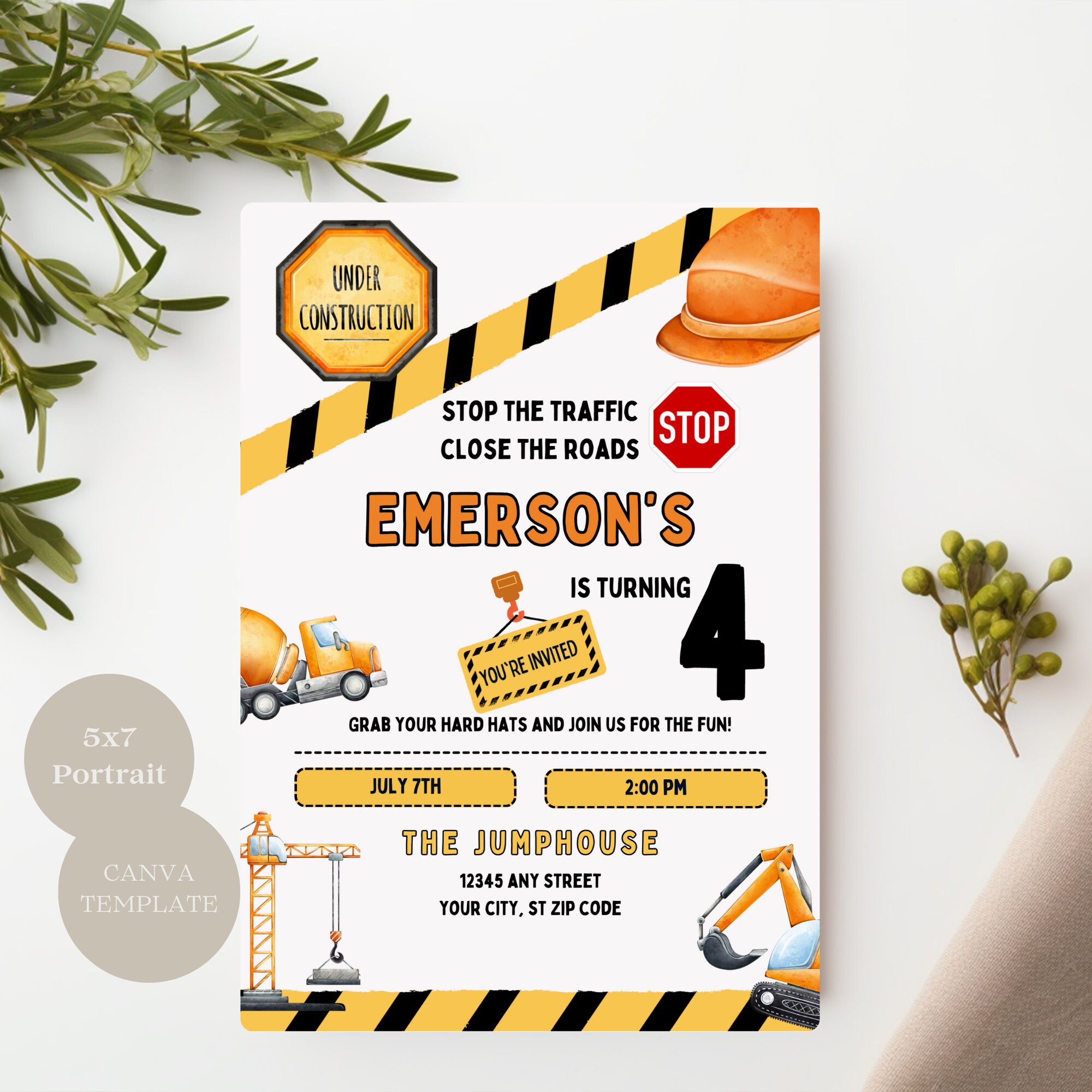 Construction Birthday Invitation Template, Caution Construction Invite ...