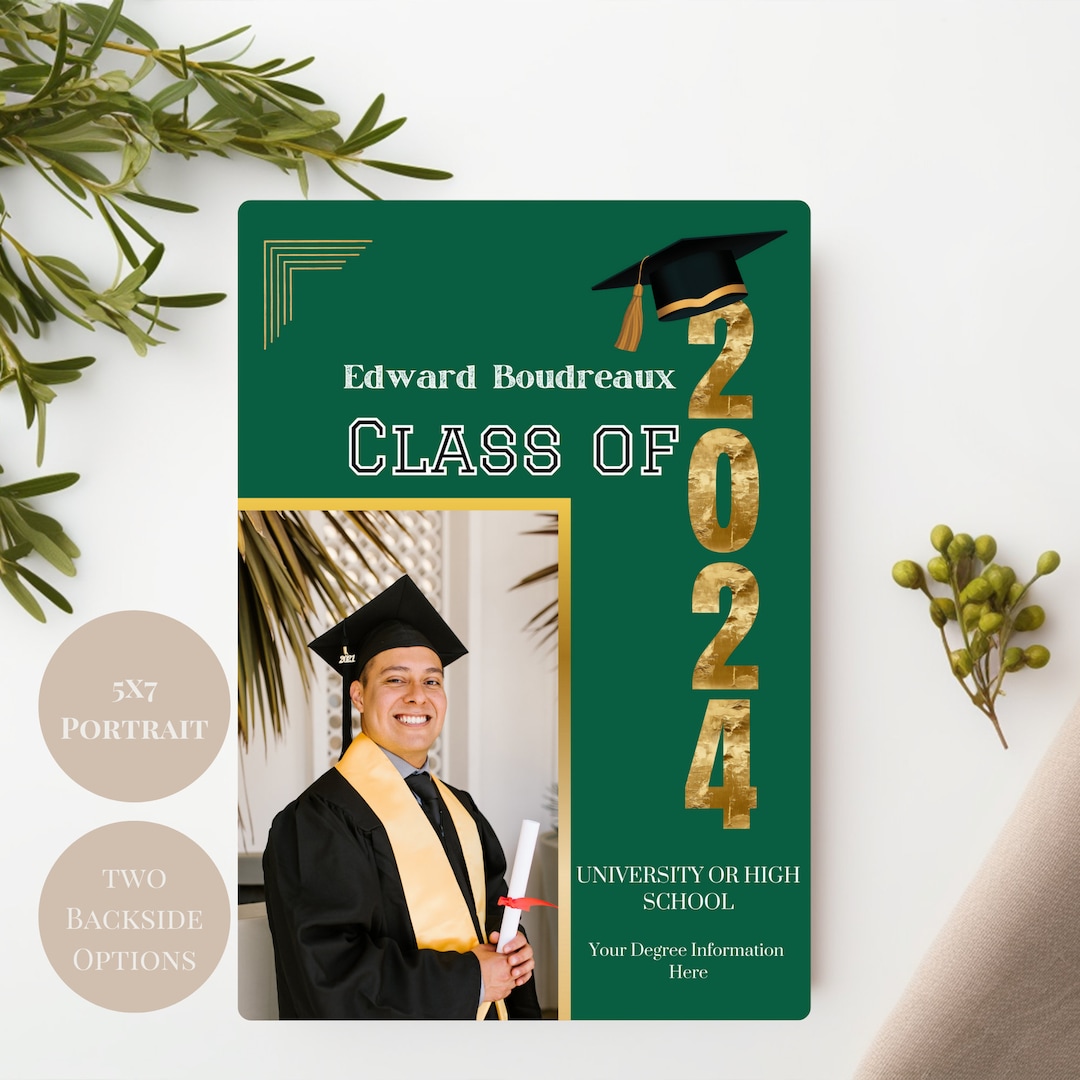 Green and Gold Graduation Announcement, College Graduation or High ...