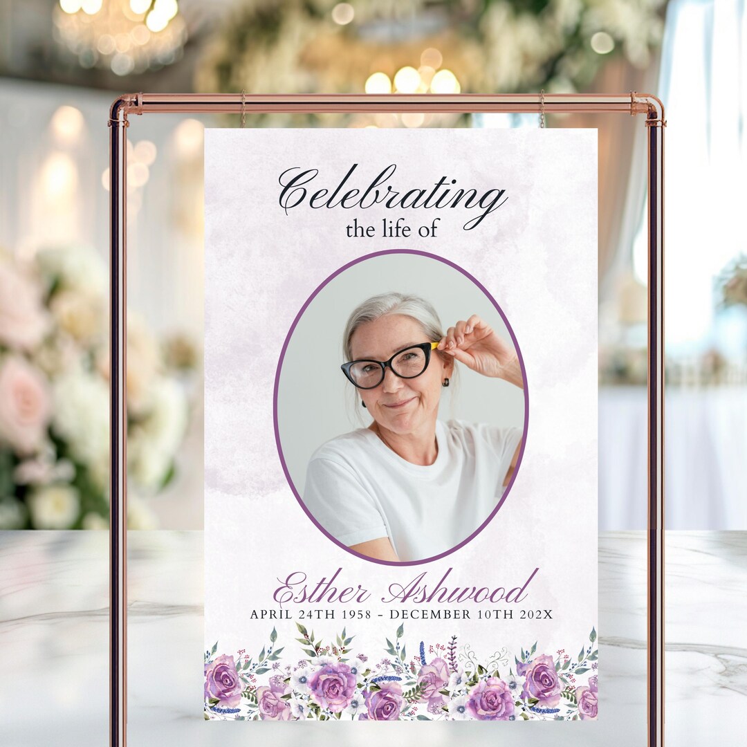 Custom Funeral Entry Sign for Woman, Purple in Loving Memory Welcome ...