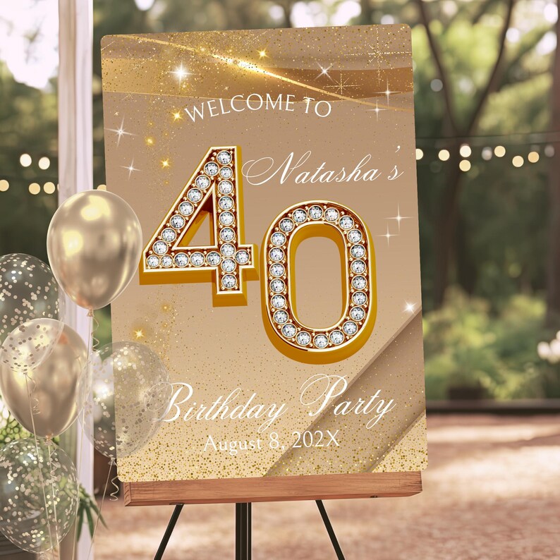 Gold 40th Birthday Welcome Sign: Shimmer Photo Poster (canva Template ...