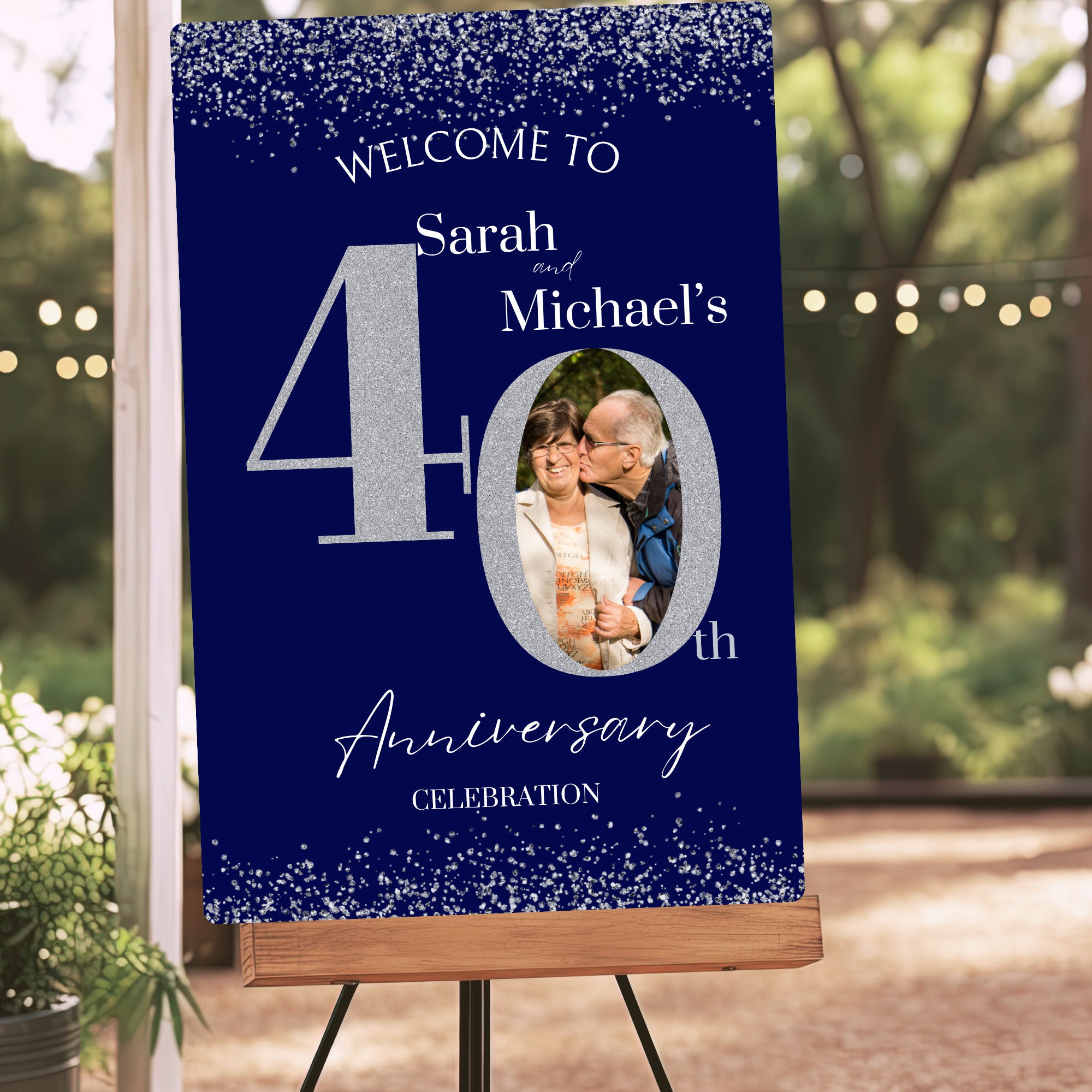 40 Year Wedding Anniversary Welcome Sign Template, Navy & Silver 40th ...