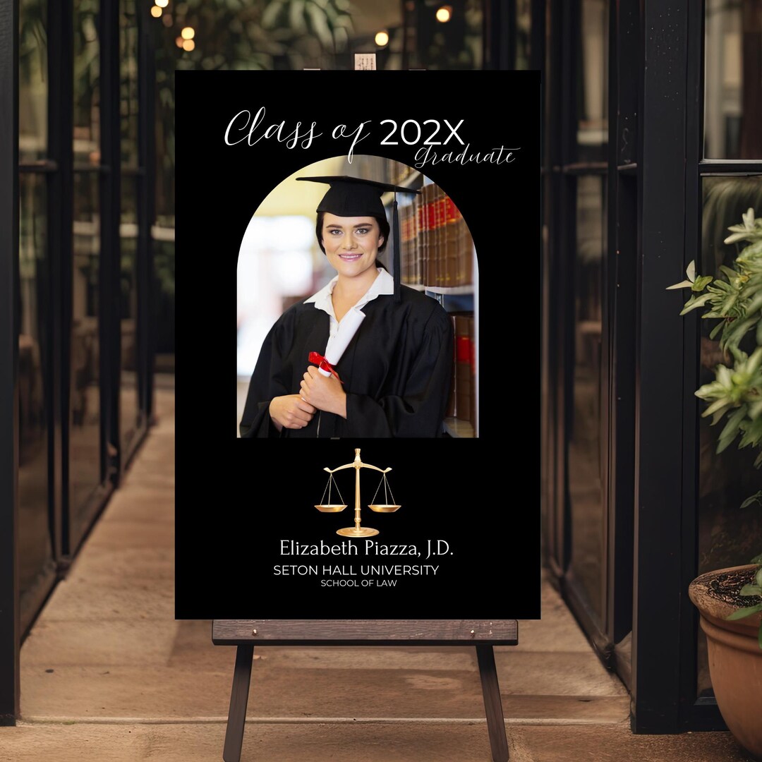 Editable Law Graduate Welcome Sign With Scales of Justice, Black and ...
