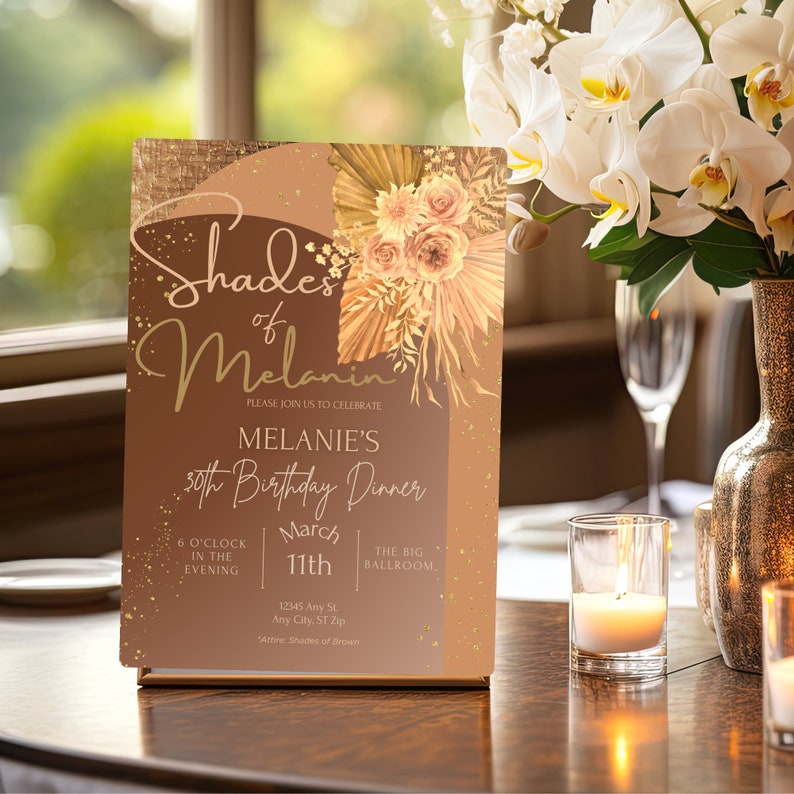 Shades of Melanin Arch Birthday Invitation, Boho Floral Shades of ...