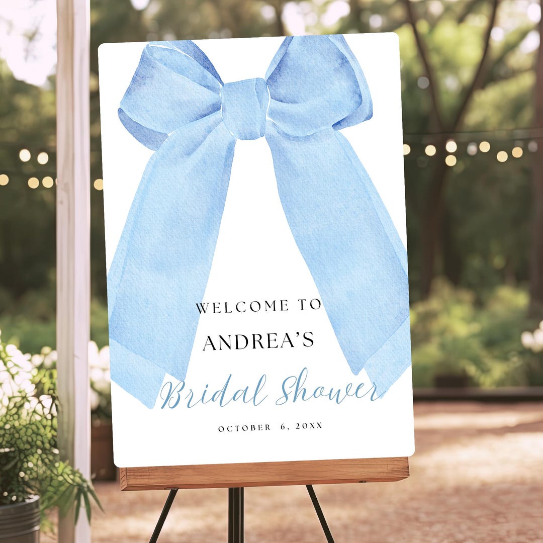 Blue Bow Bridal Shower Welcome Sign Template, Something Blue Before I ...