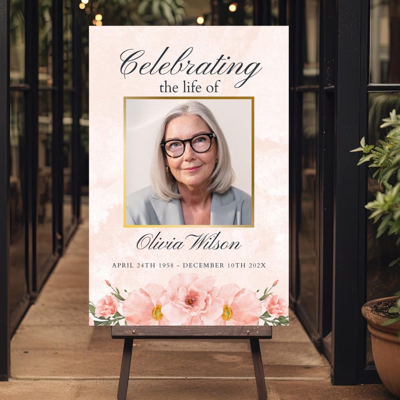 Funeral Entry Sign for Woman, in Loving Memory Welcome Sign Template ...