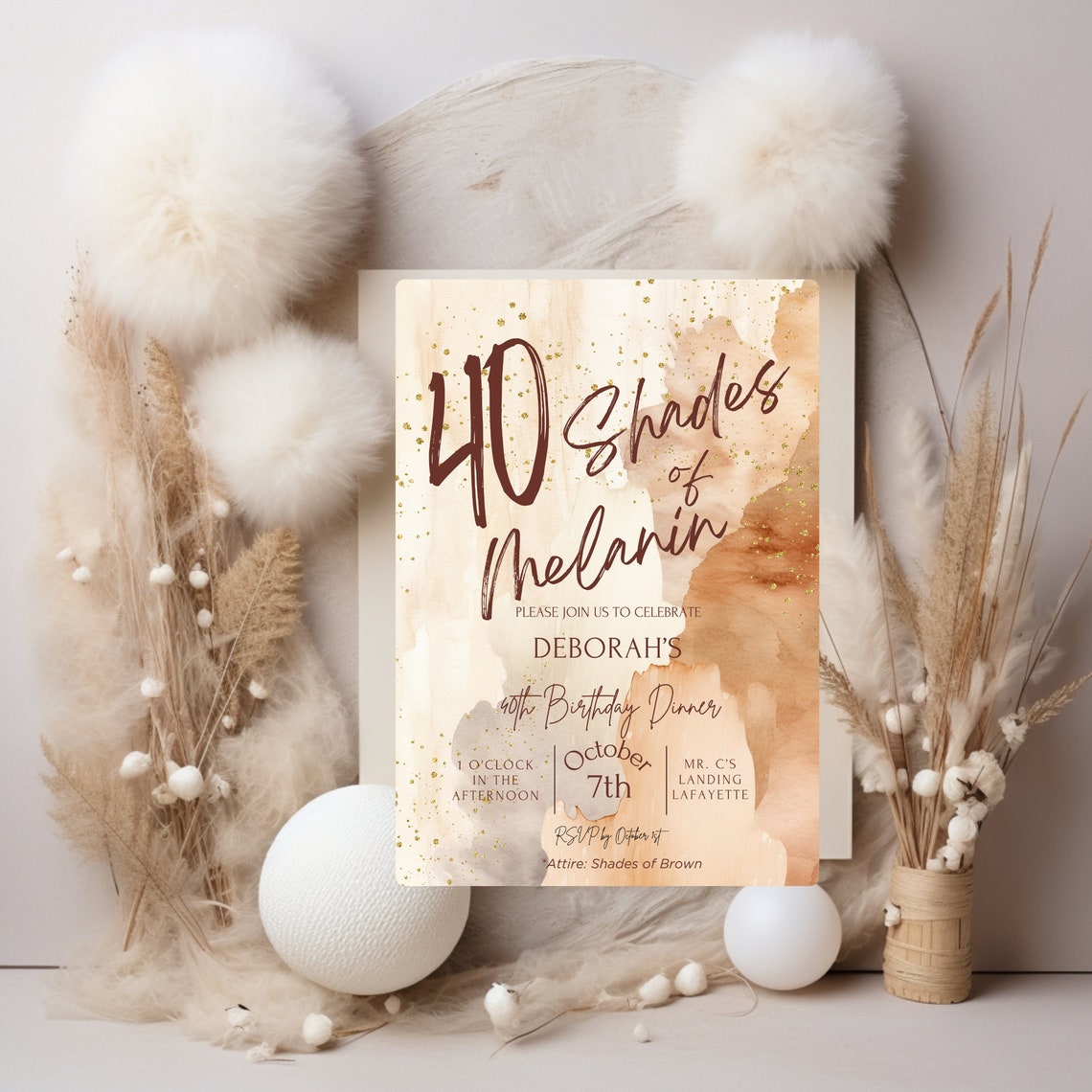 40 Shades of Melanin Birthday Invitation: Brown & Gold (instant ...