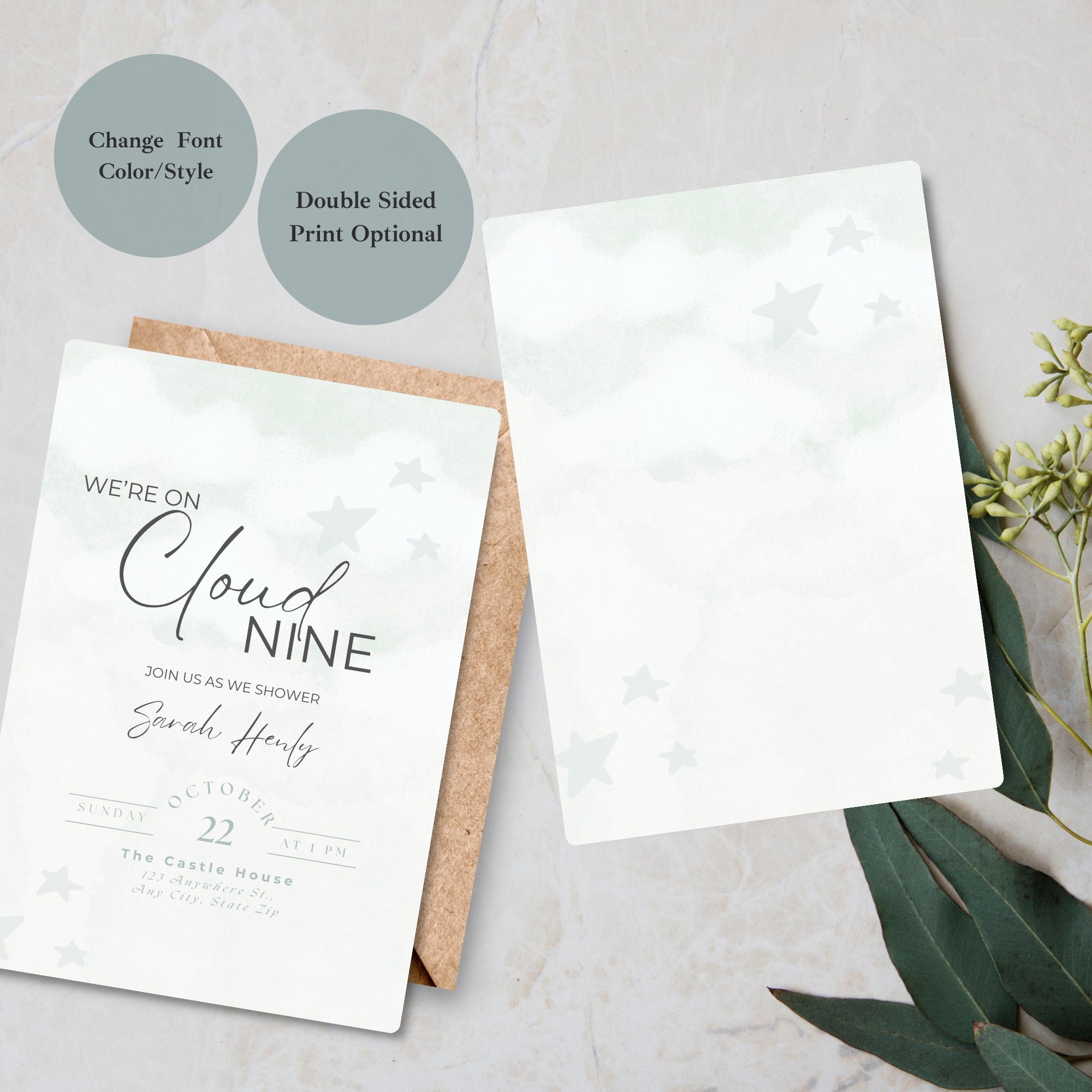 On Cloud 9 Baby Shower Invitation, We're on Cloud Nine Editable Baby ...