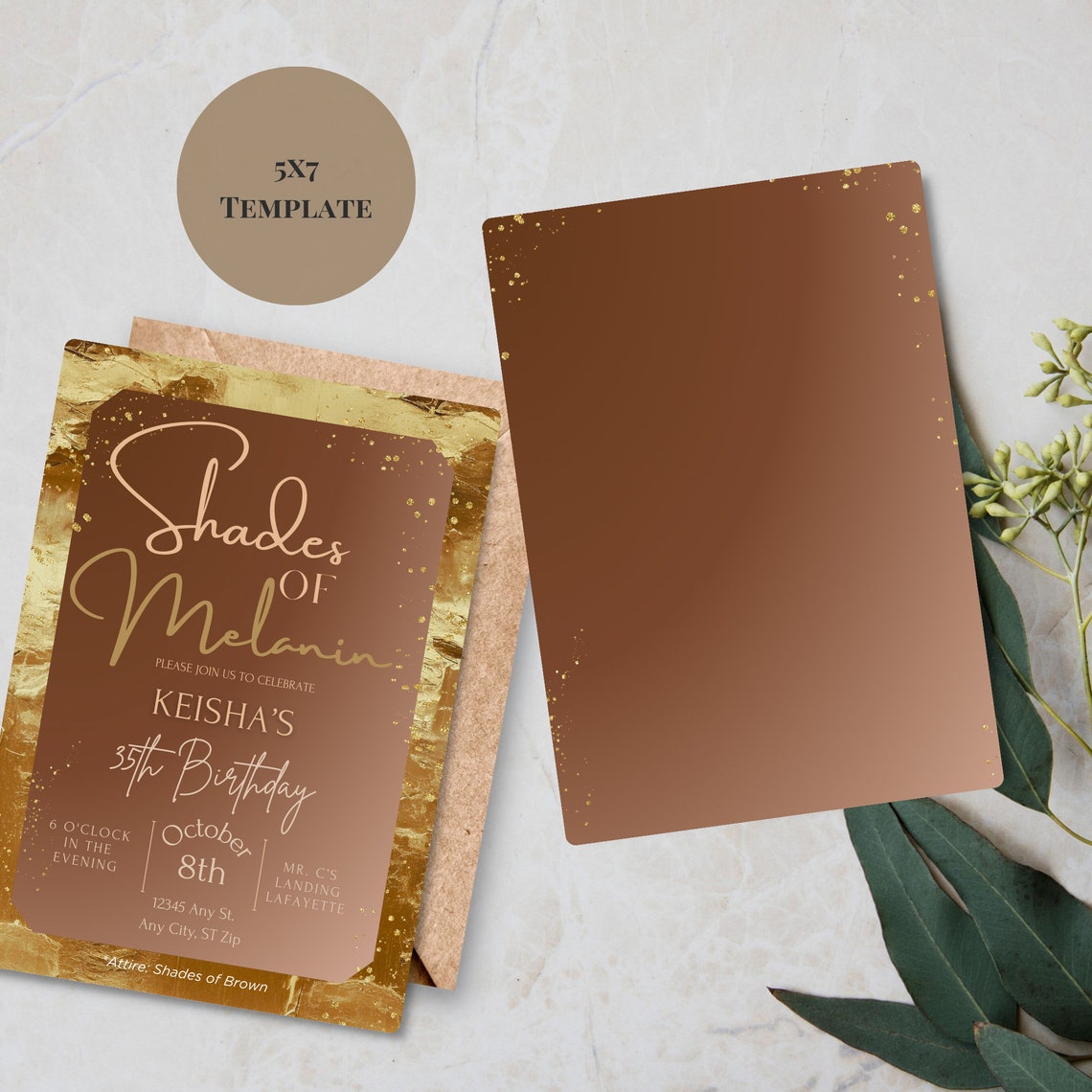 Shades of Melanin Birthday Invitation: Gold Texture (canva Template) - Etsy