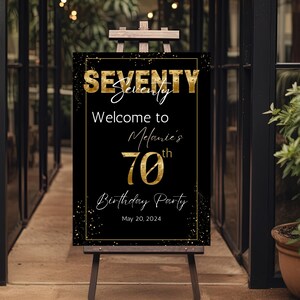 Editable 70th Birthday Welcome Sign, Black & Gold Welcome Poster for ...