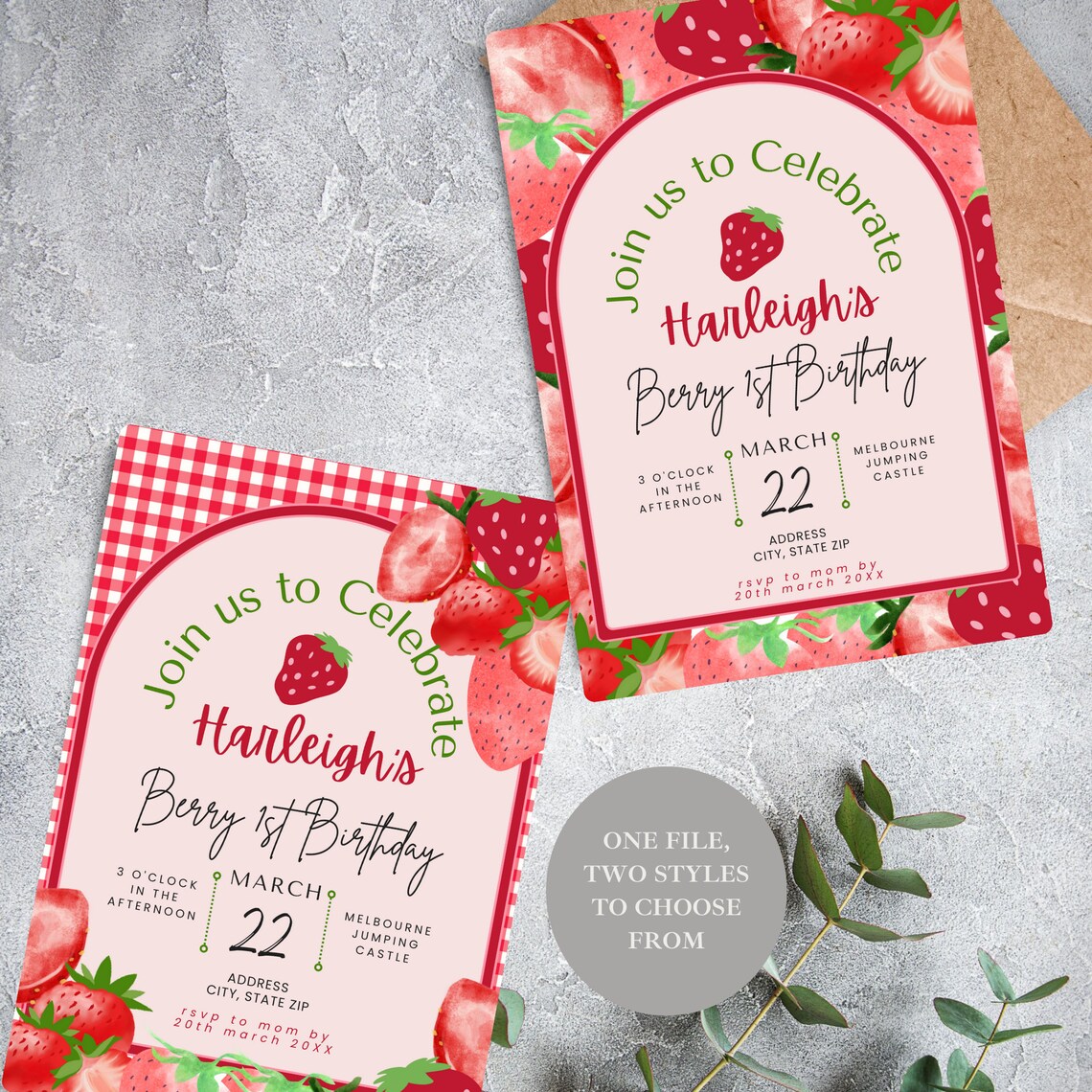 Strawberry 1st Birthday Invitation Template, Berry 1st Birthday ...