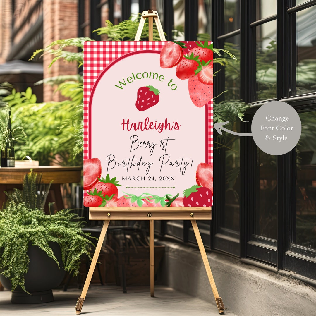 Strawberry Welcome Sign Template for 1st Birthday, Berry 1st Birthday ...