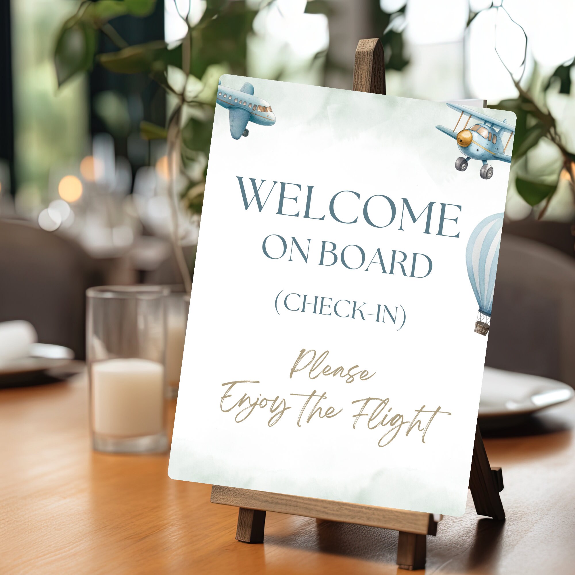 Airplane Baby Shower Table 5x7 & 4x6 Signs, Hot Air Balloon Travel Baby ...