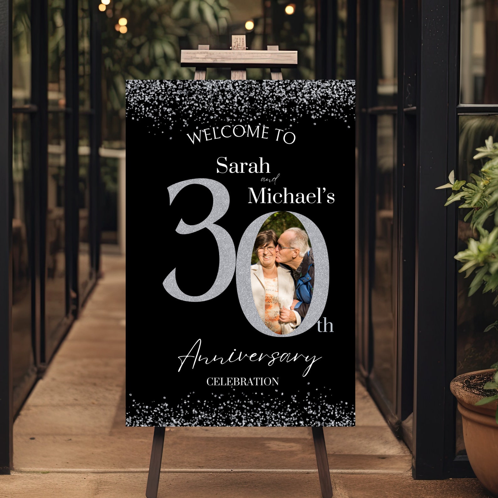 30 Year Wedding Anniversary Welcome Sign Template, Black & Silver 30th ...
