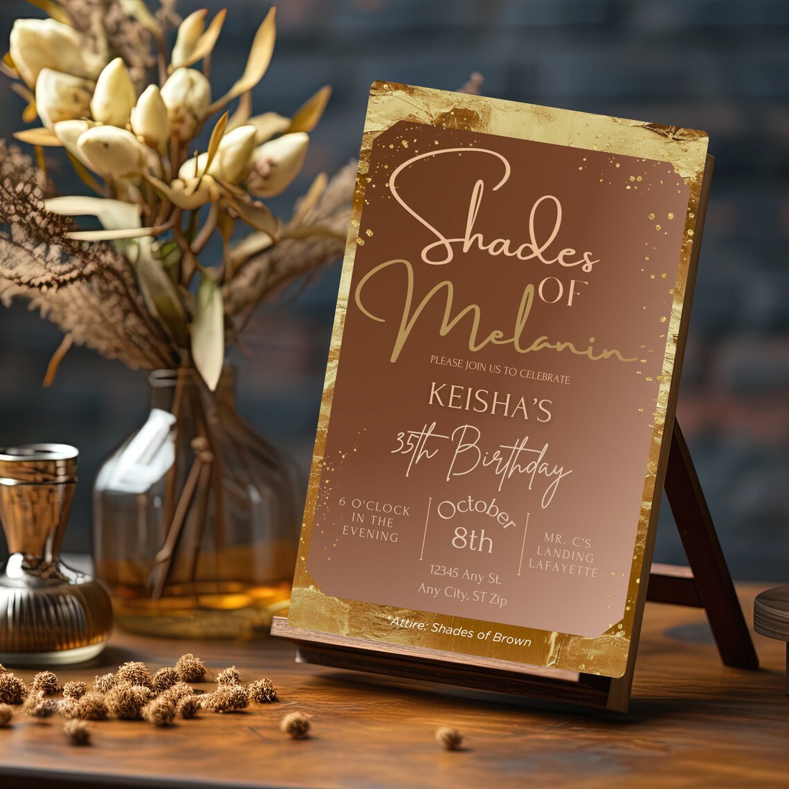 Shades of Melanin Birthday Invitation: Gold Texture (canva Template) - Etsy