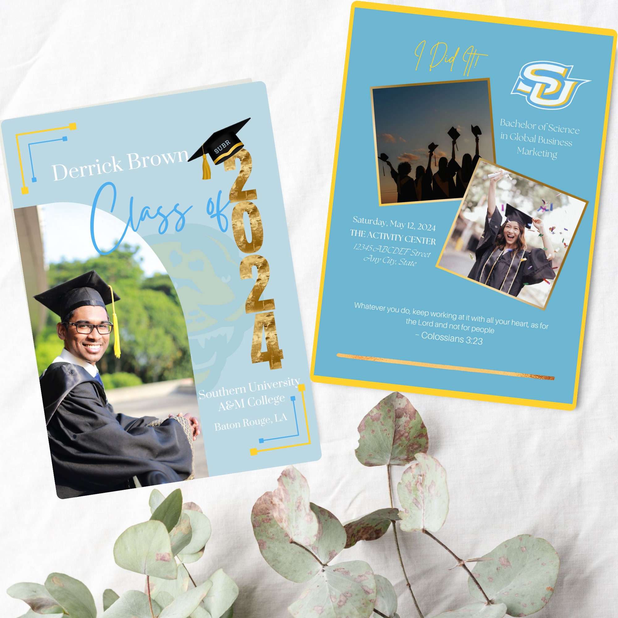 Southern University Blue & Gold Graduation Announcement, College ...