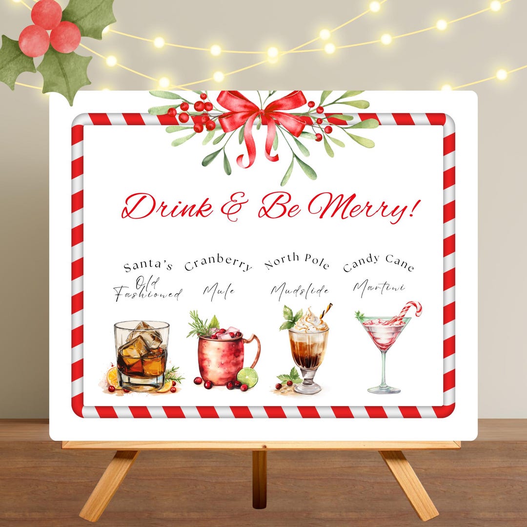 Editable Christmas Signature Drink Menu: Holiday Party Bar Sign (canva ...