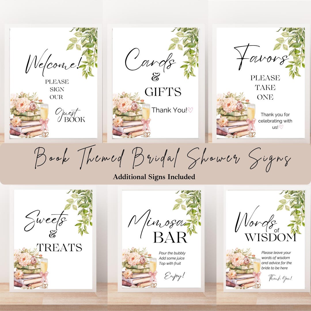 Storybook Bridal Shower Signs: Vintage Books Theme (canva Template ...