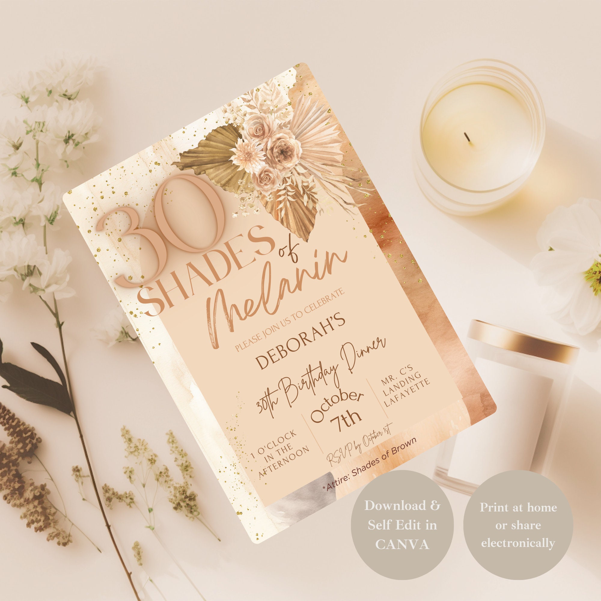 Boho 30th Birthday Invitation: Shades of Melanin (digital Download) - Etsy